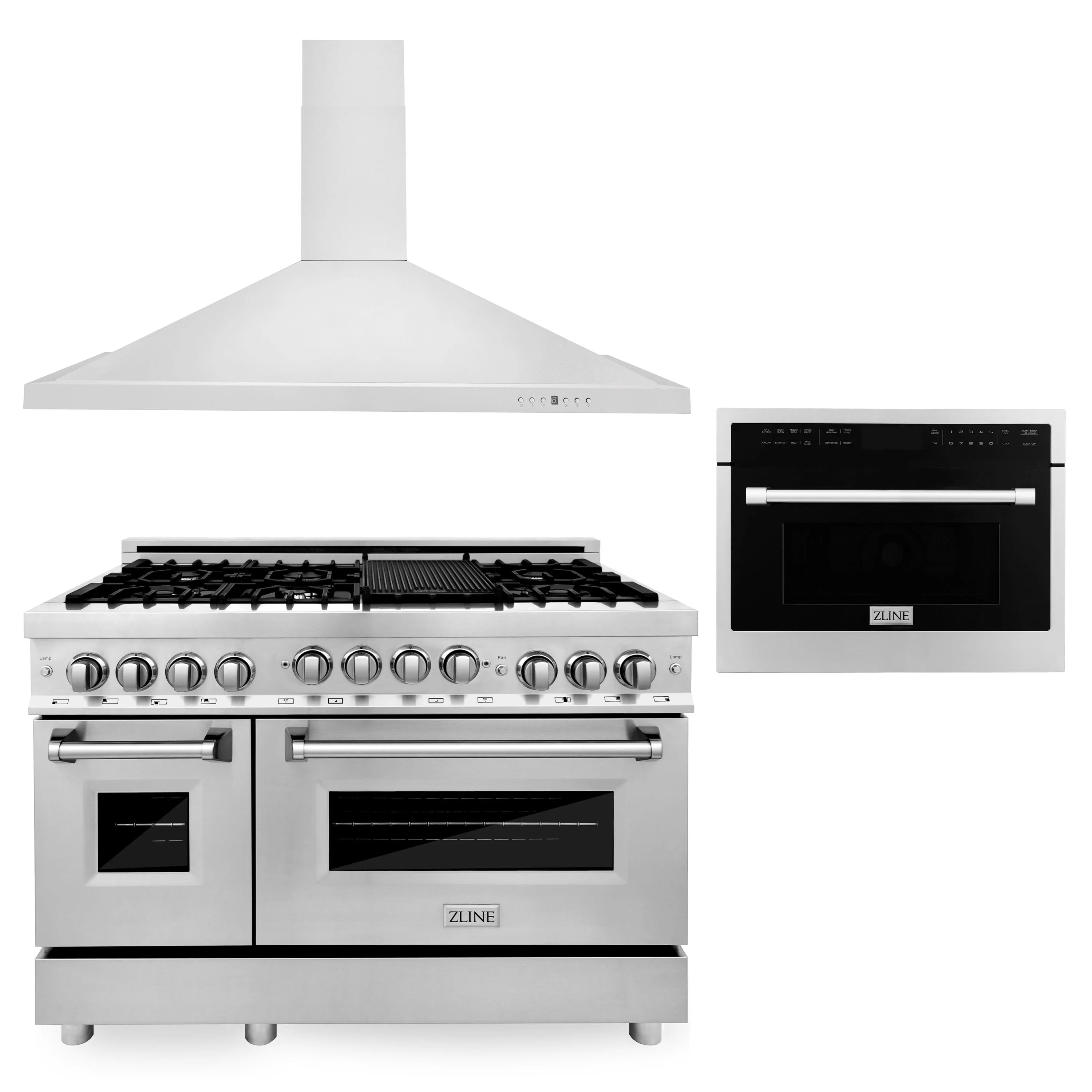 ZLINE 48" Kitchen Package with Stainless Steel Gas Range, Convertible ...
