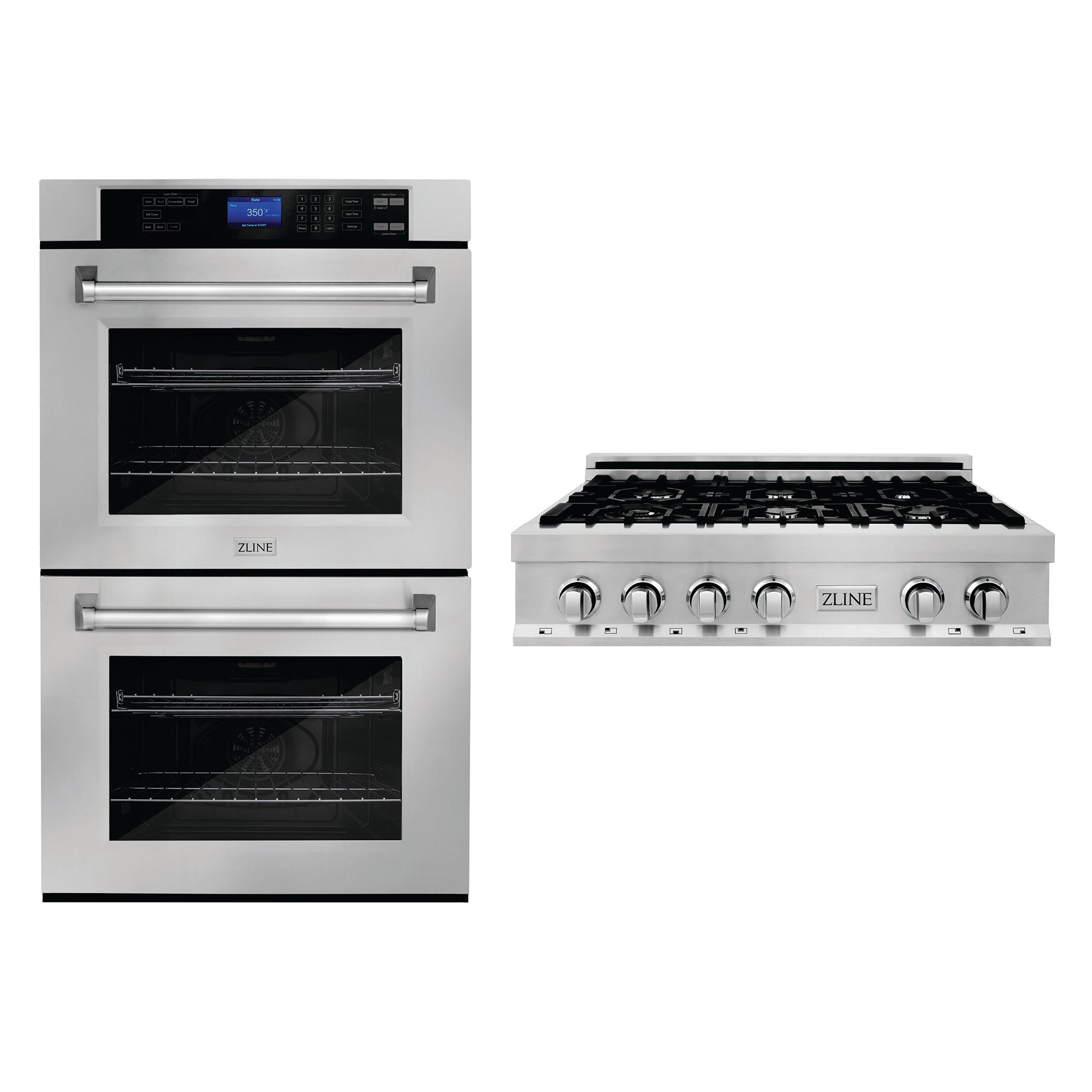 ZLINE Kitchen Package with 36" Stainless Steel Rangetop and 30" Double ...
